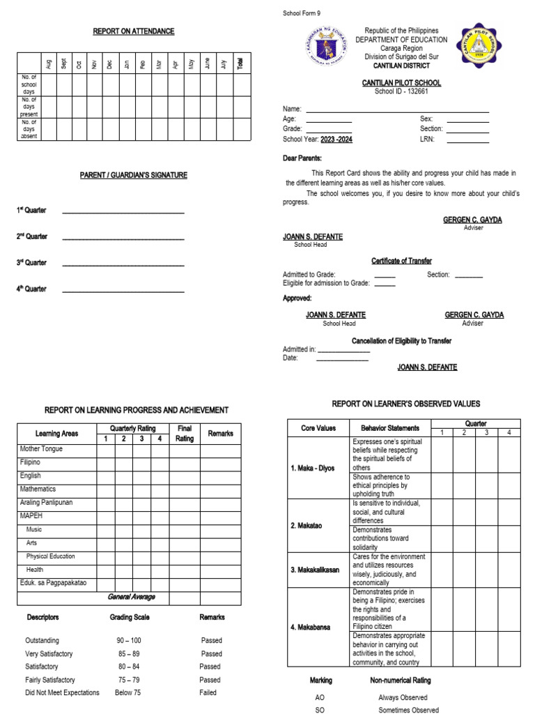 SF9 Grades 1 2 Regular FINAL 2023 2024 | Download Free PDF | Learning | Behavioural Sciences