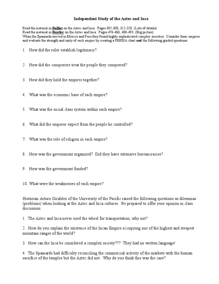 Aztec & Inca Empire Analysis Guide | PDF | Social Science