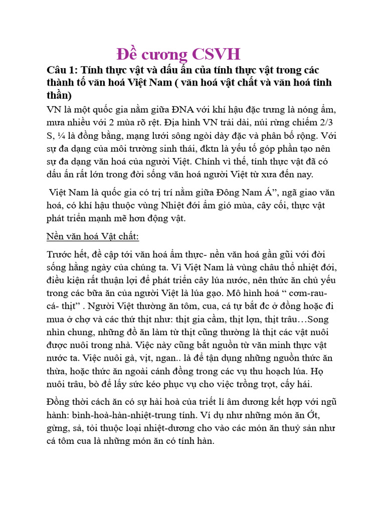 Đề cương csvh | PDF