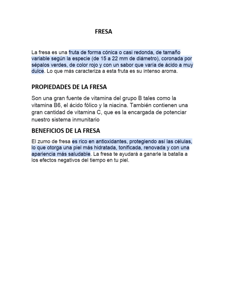 Beneficios y propiedades de la fresa | PDF | Hogar, jardinería y ...