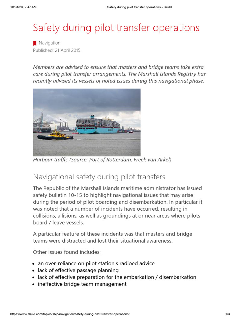 Safety During Pilot Transfer Operations - Skuld | PDF | Navigation | Ships
