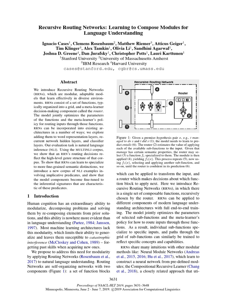 Recursive Routing Networks: Learning To Compose Modules For Language Understanding | PDF ...