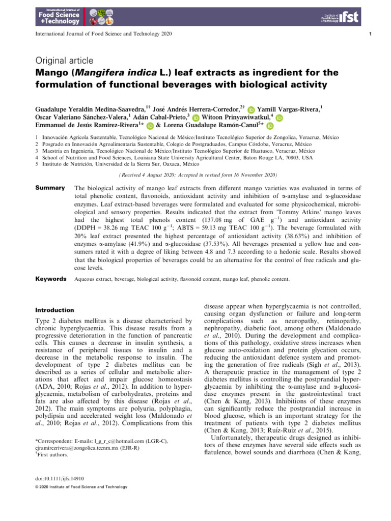 2020 - Mango (Mangifera Indica L.) Leaf Extracts | PDF | Diabetes ...