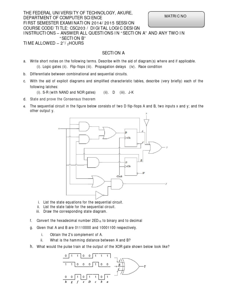 CSC203 - Digital Logic Design - Past Questions | PDF | Logic Gate | Electronics