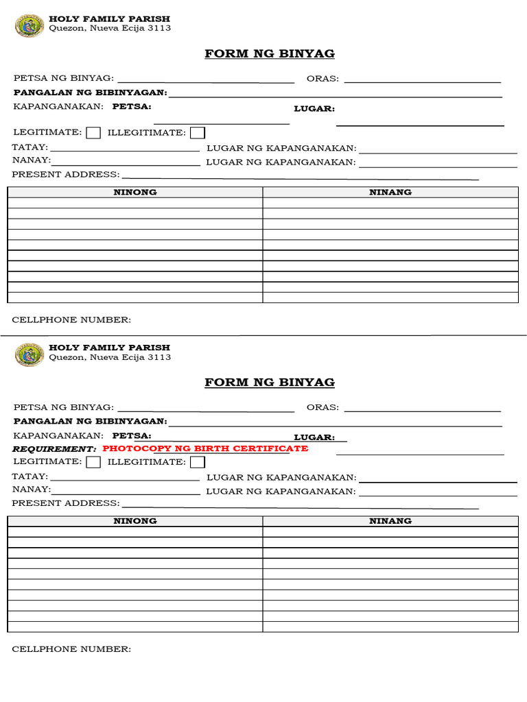 FORM NG BINYAG | PDF