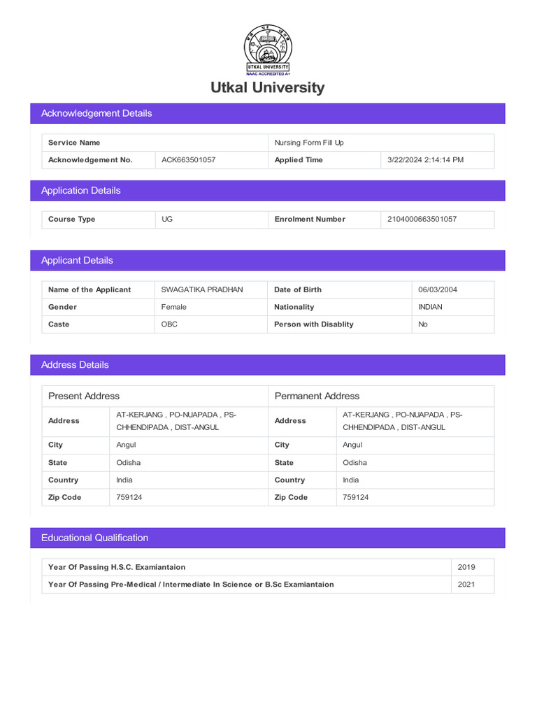 Nursing Form Fill Up Acknowledgement | PDF | Educational Stages | Vocational Education