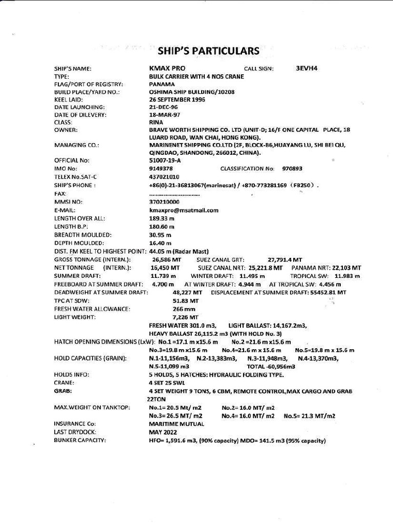 Ship Particular - 20231024 - 0001 | PDF