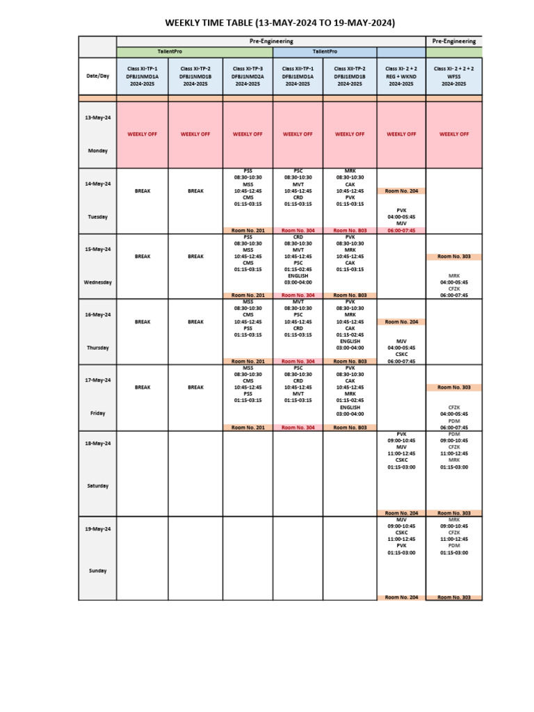 Iit-Jee Time Table 13 May - 19 May | PDF
