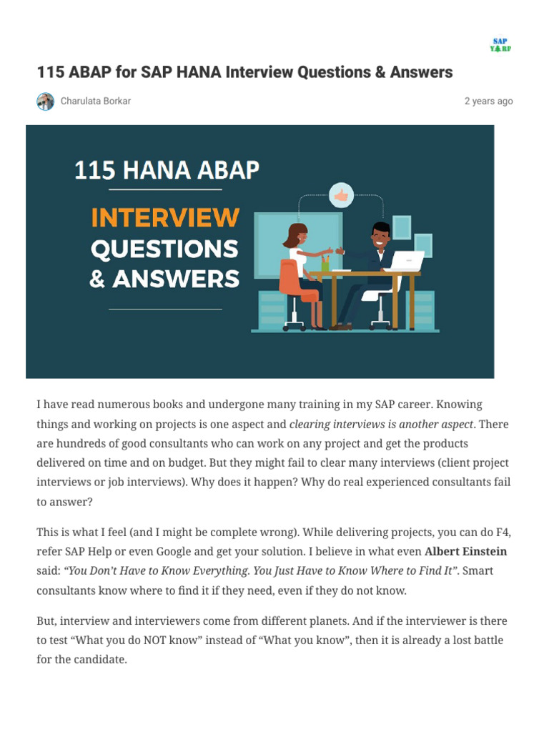 Practical SAP HANA ABAP Interview Q&A _ | PDF | Sql | Databases