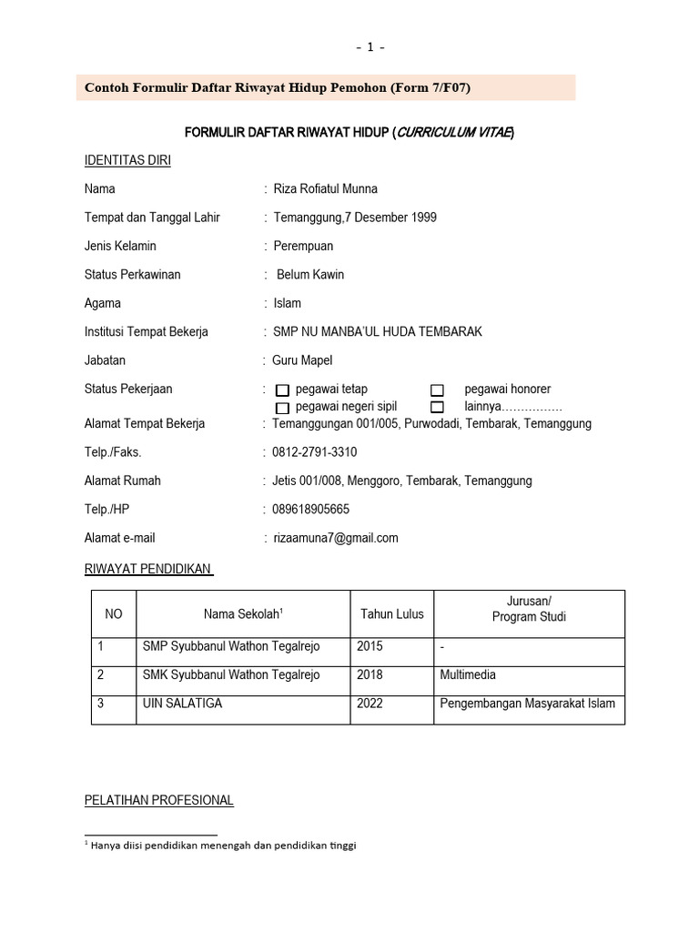 Formulir Daftar Riwayat Hidup Pemohon 0 | PDF | Karier & Perkembangan