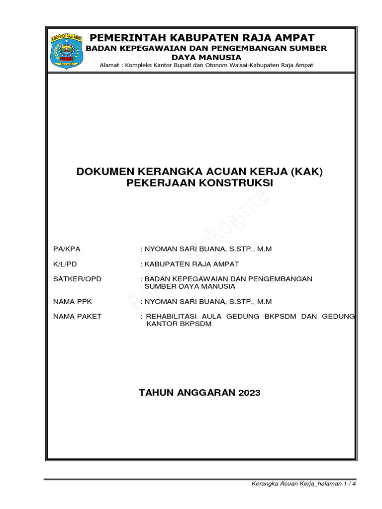 Kak Rehab Kantor BKPSDM | PDF | Komputer | Teknologi & Rekayasa