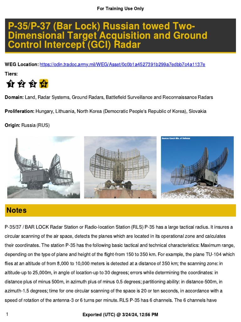 P-35/P-37 (Bar Lock) Russian Towed Two-Dimensional Target Acquisition ...