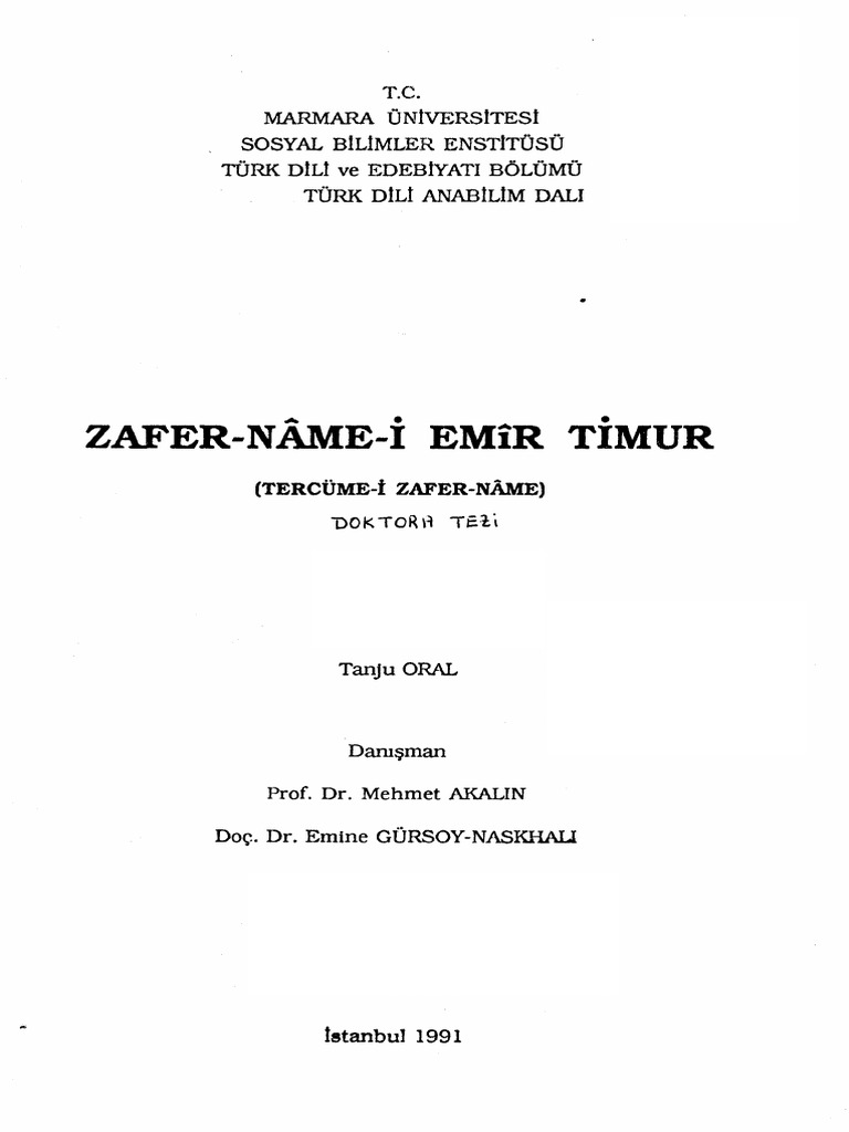 Zafer-Name-I Emir Timur: Marmara Untversttest Sosyal Btllmler Enstitosu ...