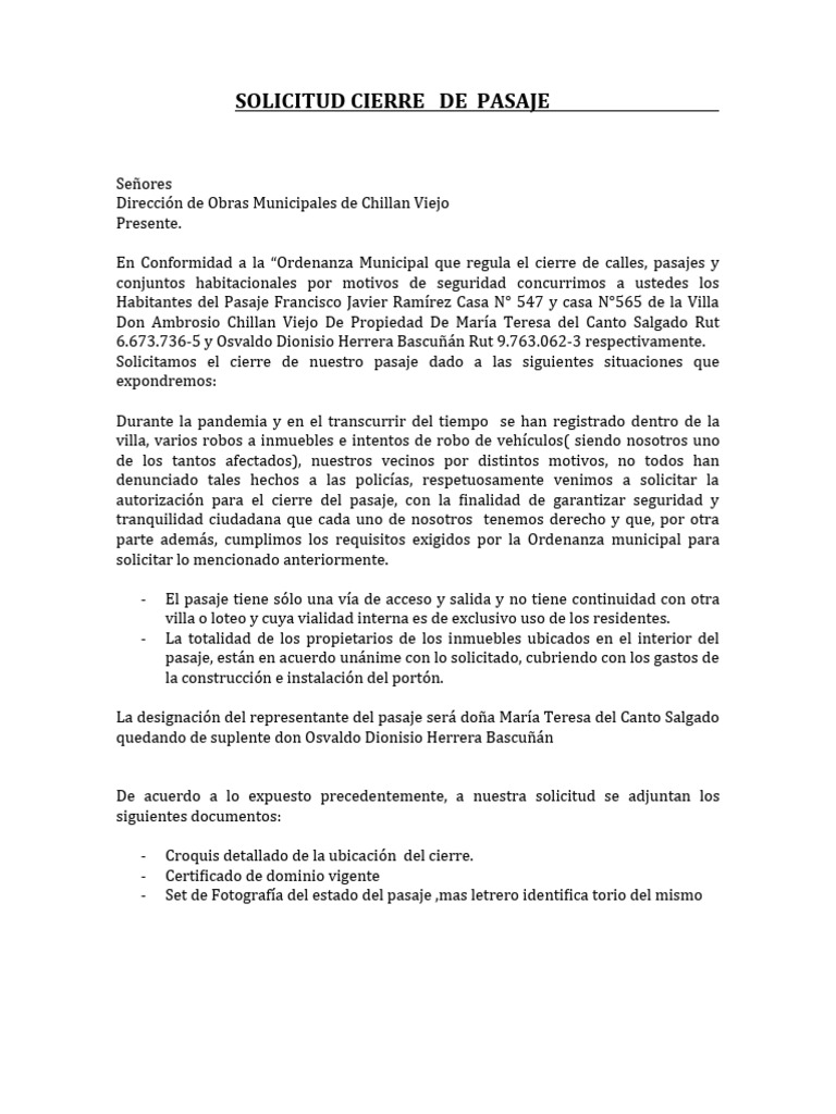 solicitud cierre del pasaje. | PDF
