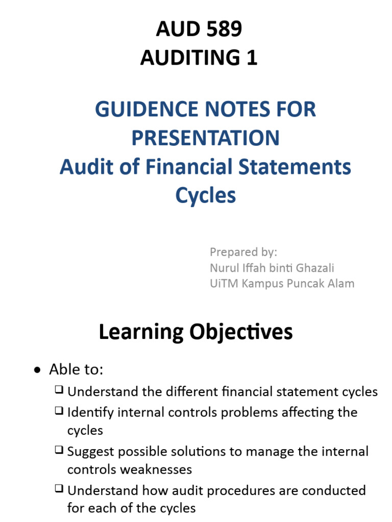 Topic 4 GUIDANCE NOTES Audit of Financial Statement Cycles 2023 ...