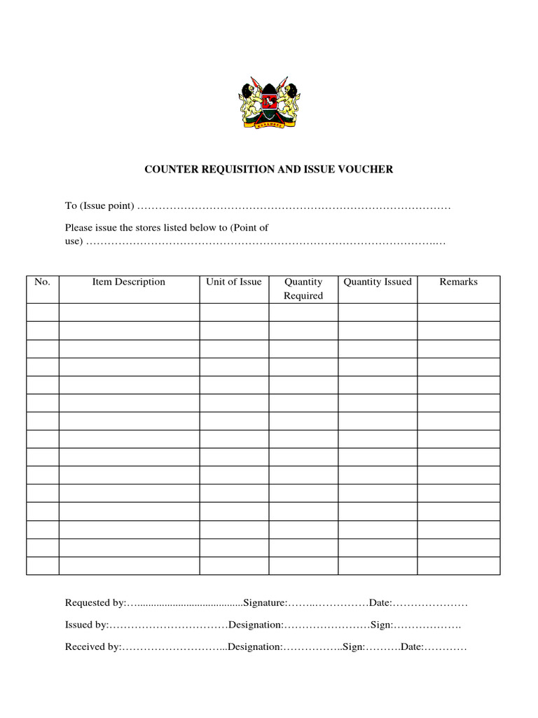 Counter Requisition and Issue Voucher S11 | PDF