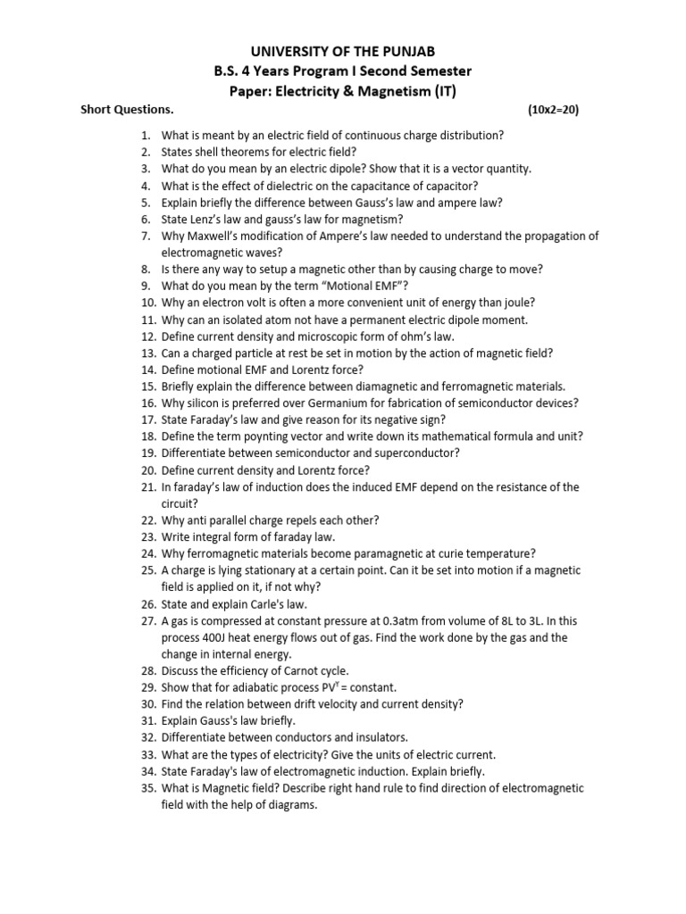 Key Questions on Electricity & Magnetism | PDF | Magnetic Field ...