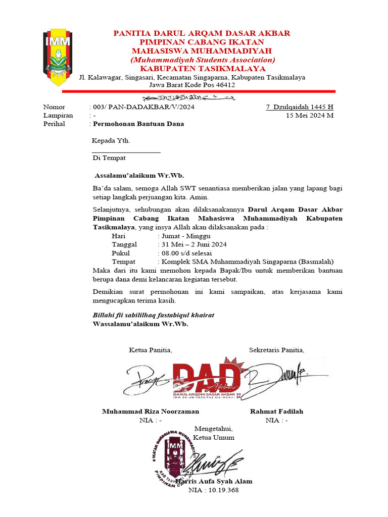 003_SURAT PERMOHONAN DANA | PDF