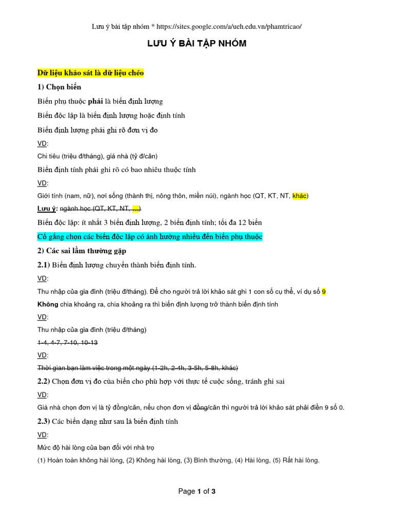 Luu y bai tap nhom | PDF