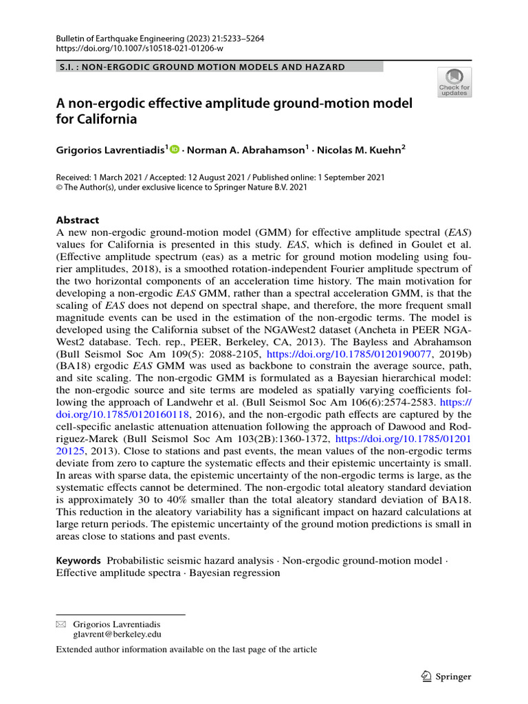 Non-Ergodic Ground-Motion Model for California | PDF | Moment Magnitude ...
