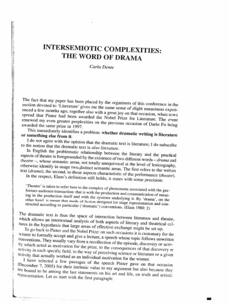 Intersemiotic Complexities - The Word of Drama Carla Dente Sem1, LEA | PDF