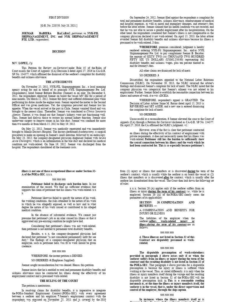 Bacabac v. NYK-FIL Shipmanagement | PDF | Clinical Medicine | Medical ...