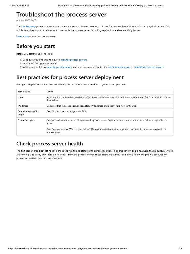 Troubleshoot The Azure Site Recovery Process Server - ASR | PDF | Proxy ...
