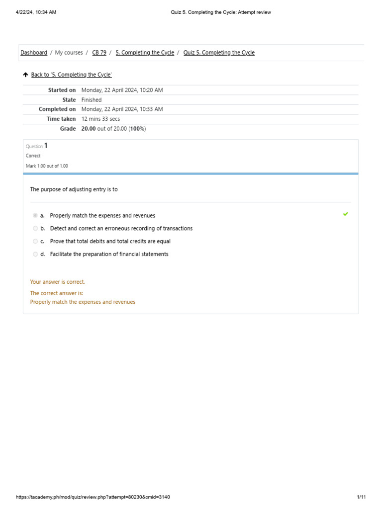Quiz 5. Completing The Cycle - Attempt Review | PDF | Debits And ...