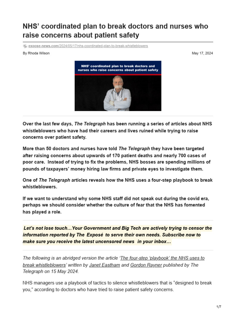 NHS Coordinated Plan To Break Doctors and Nurses Who Raise Concerns ...