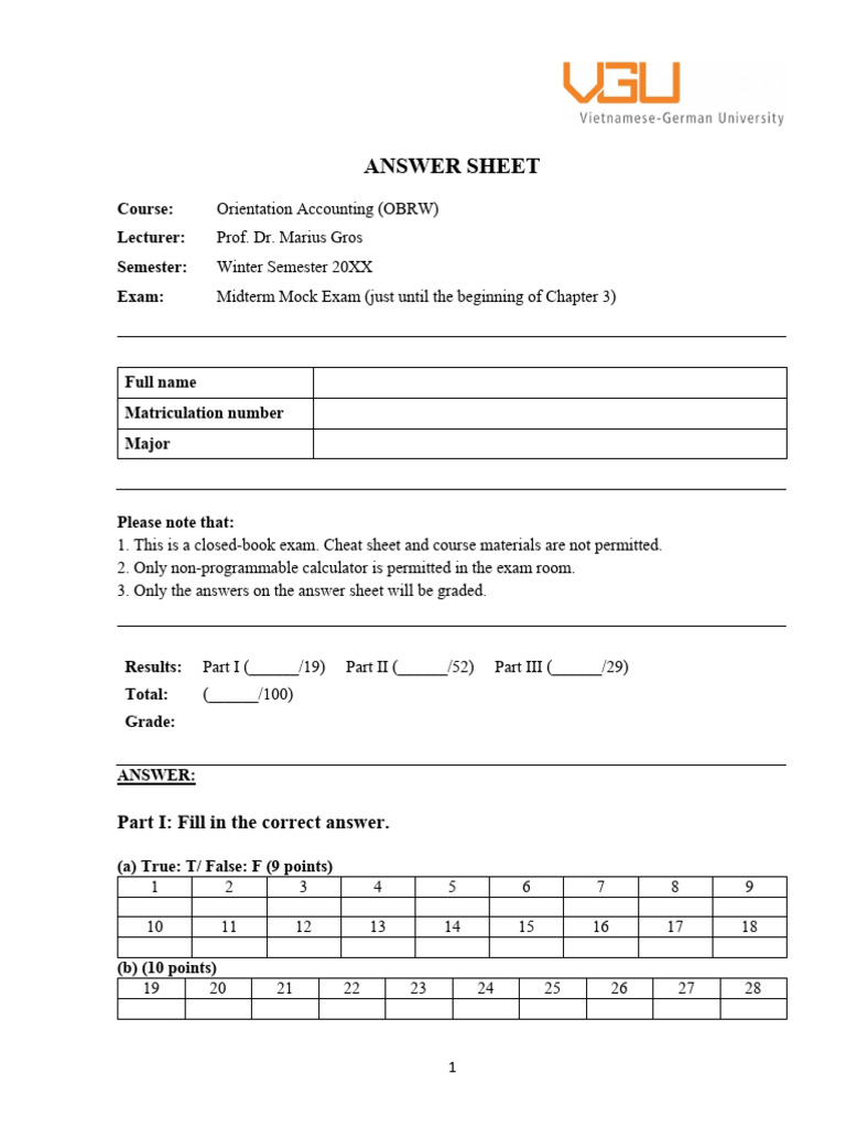 Vgu Obrw Halftime Mockexam - AnswerSheet | PDF | Debits And Credits ...