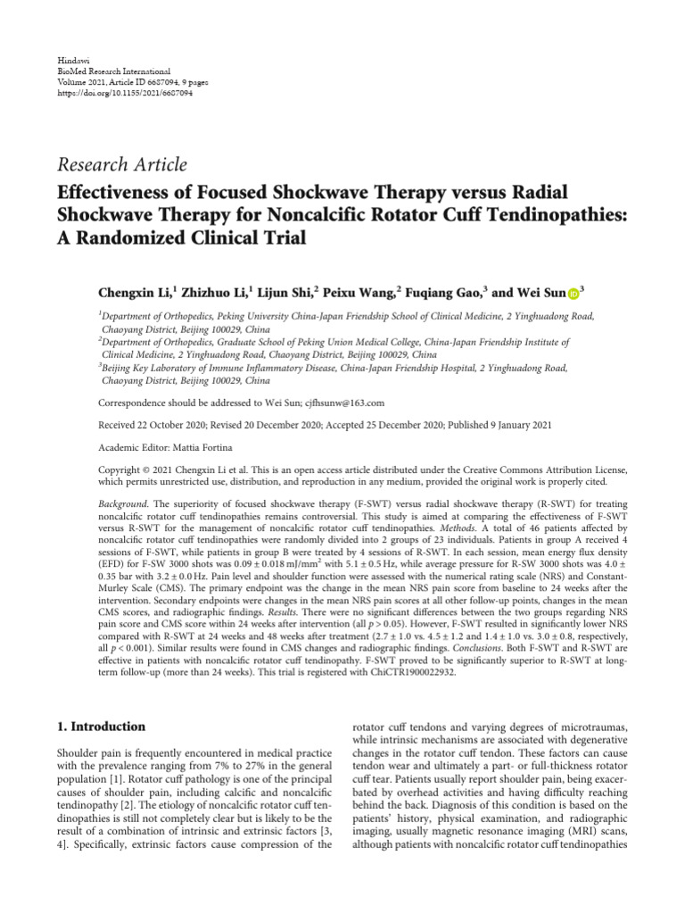 Effectiveness of Focused Shockwave Therapy Versus Radial Shockwave ...