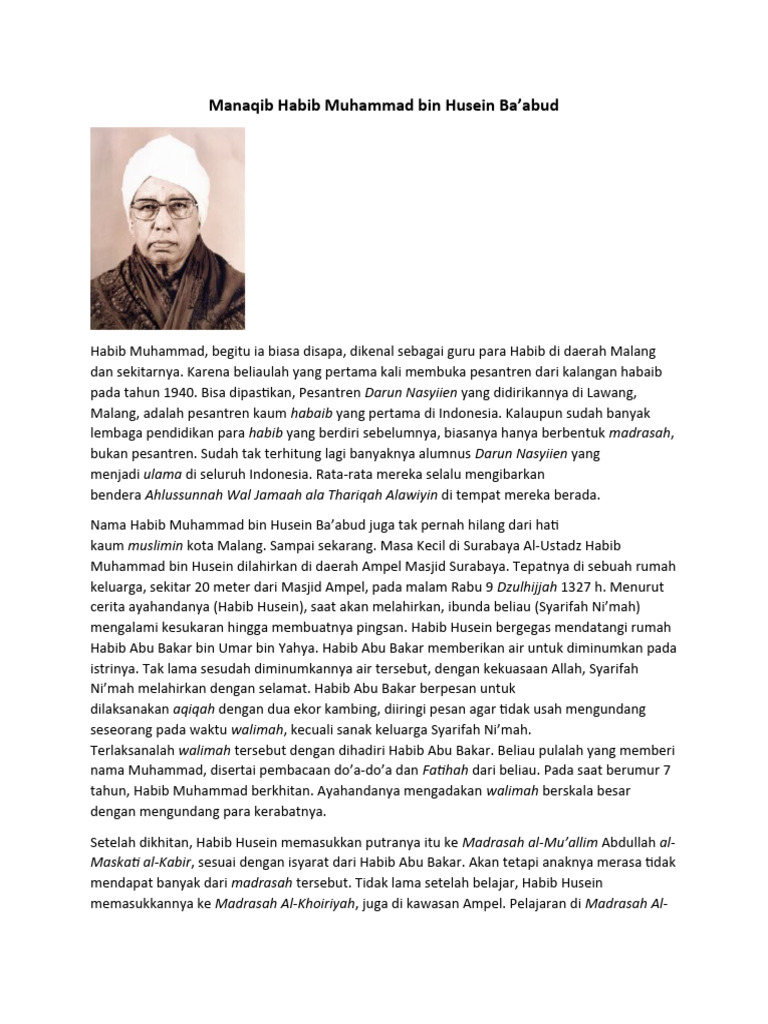 Manaqib Habib Muhammad Bin Husein Ba'abud | PDF | Agama & Spiritualitas