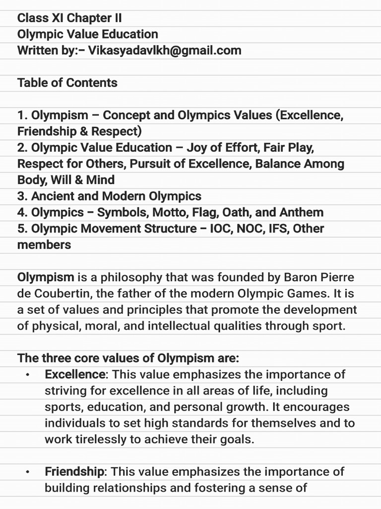 Olympic Value Education | PDF