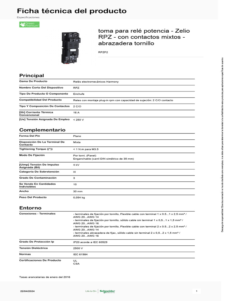 Schneider Electric - Harmony-Relés-Electromecánicos - RPZF2 | PDF ...