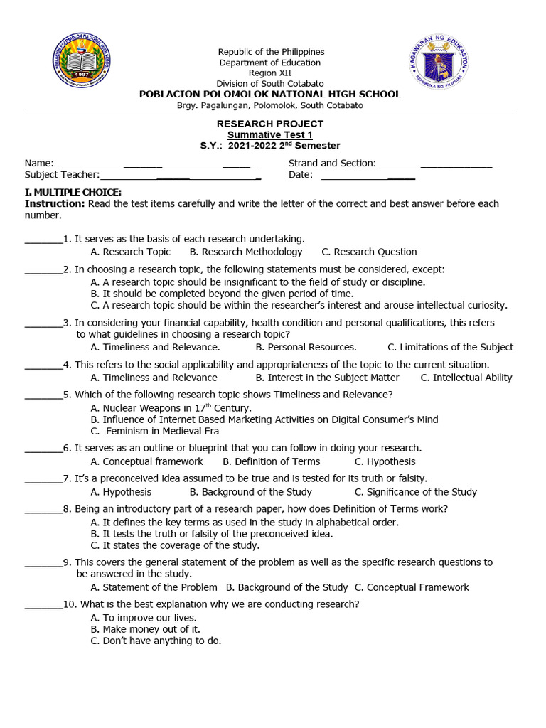 Sip Summative Test 1 | PDF | Cognitive Science | Scientific Method