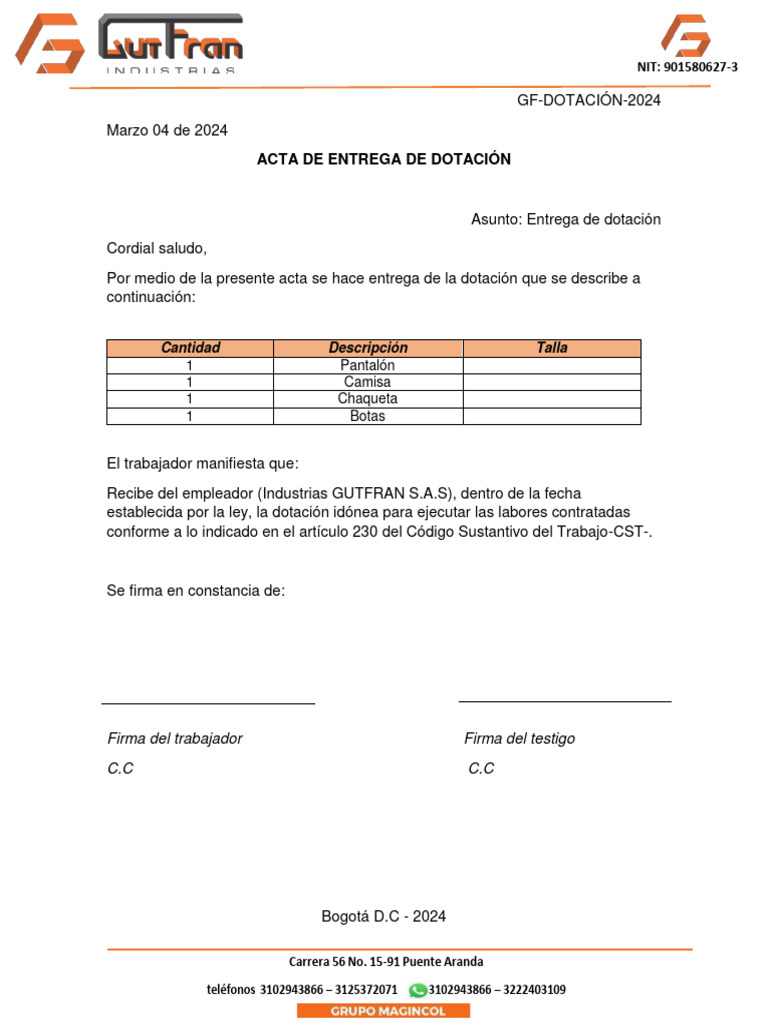 Dotación 2024 - Acta | PDF
