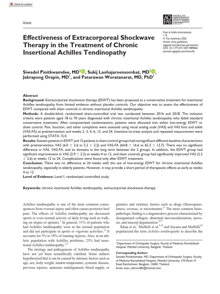 Effectiveness of Extracorporeal Shockwave Therapy in The Treatment of Chronic Insertional ...