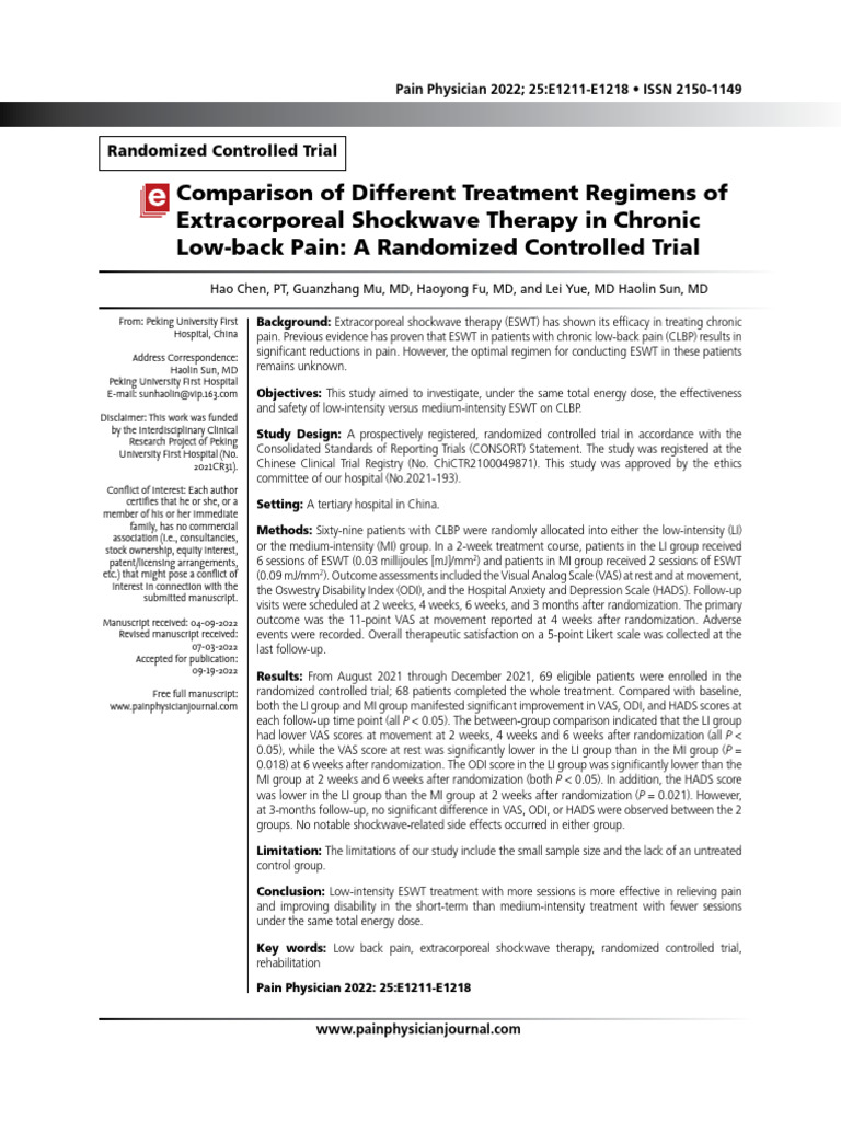 Comparison of Different Treatment Regimens of Extracorporeal Shockwave ...