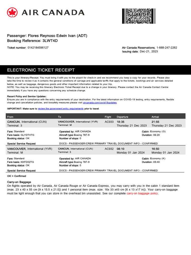 BOLETOS AVIÓN - Cancun | PDF | Baggage | Airlines