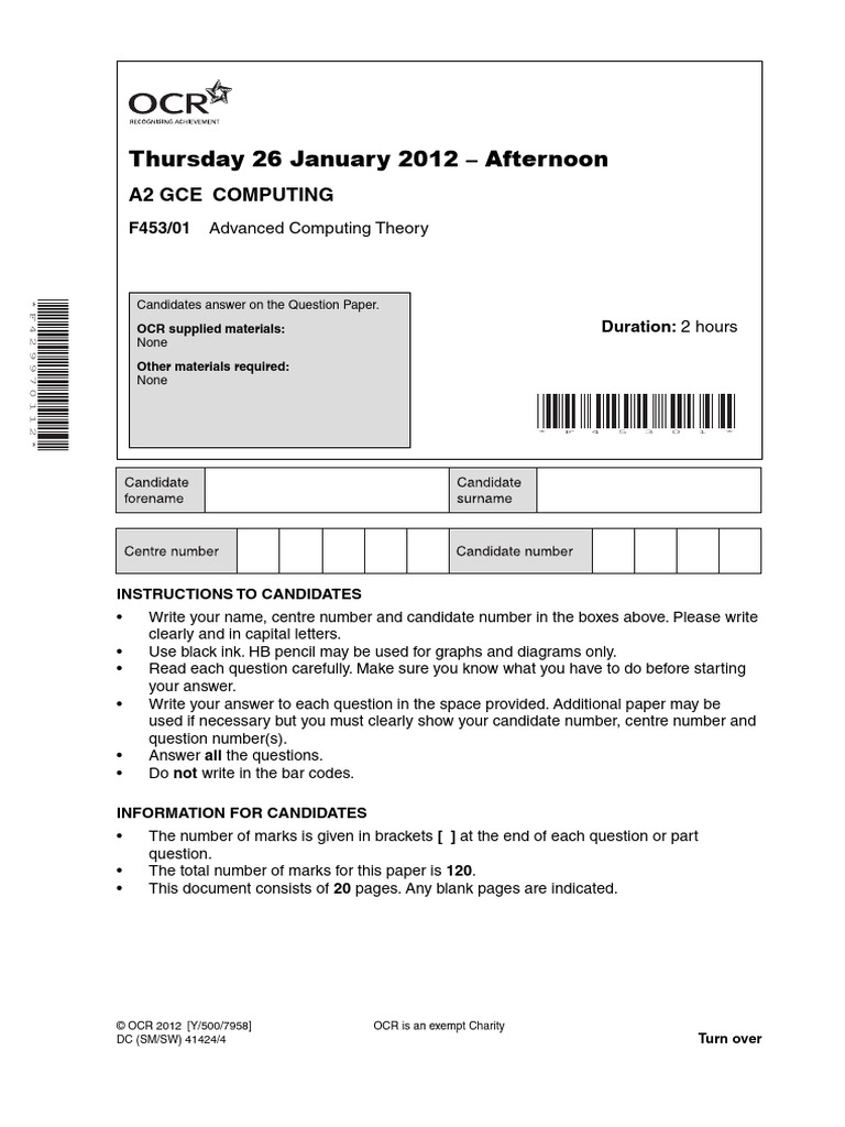 Jan 2012 2 Computer Science Ocr Paper | PDF | Assembly Language ...