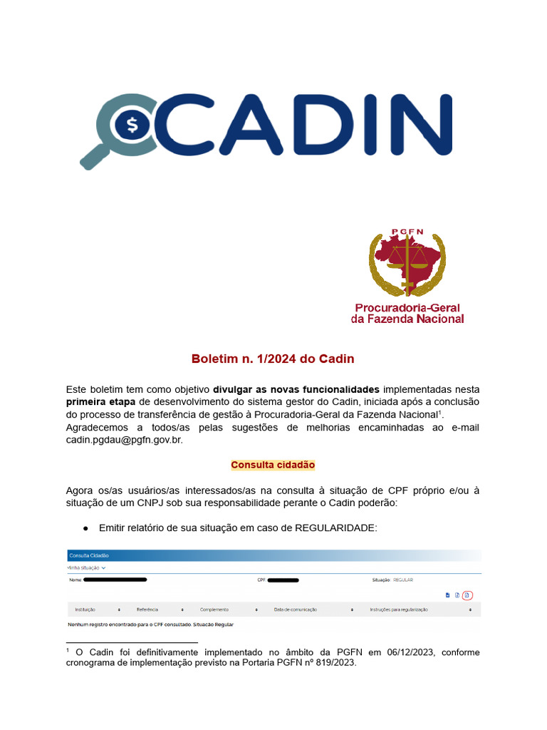1 Boletim Do Cadin - Marco 2024 | PDF | Administração pública
