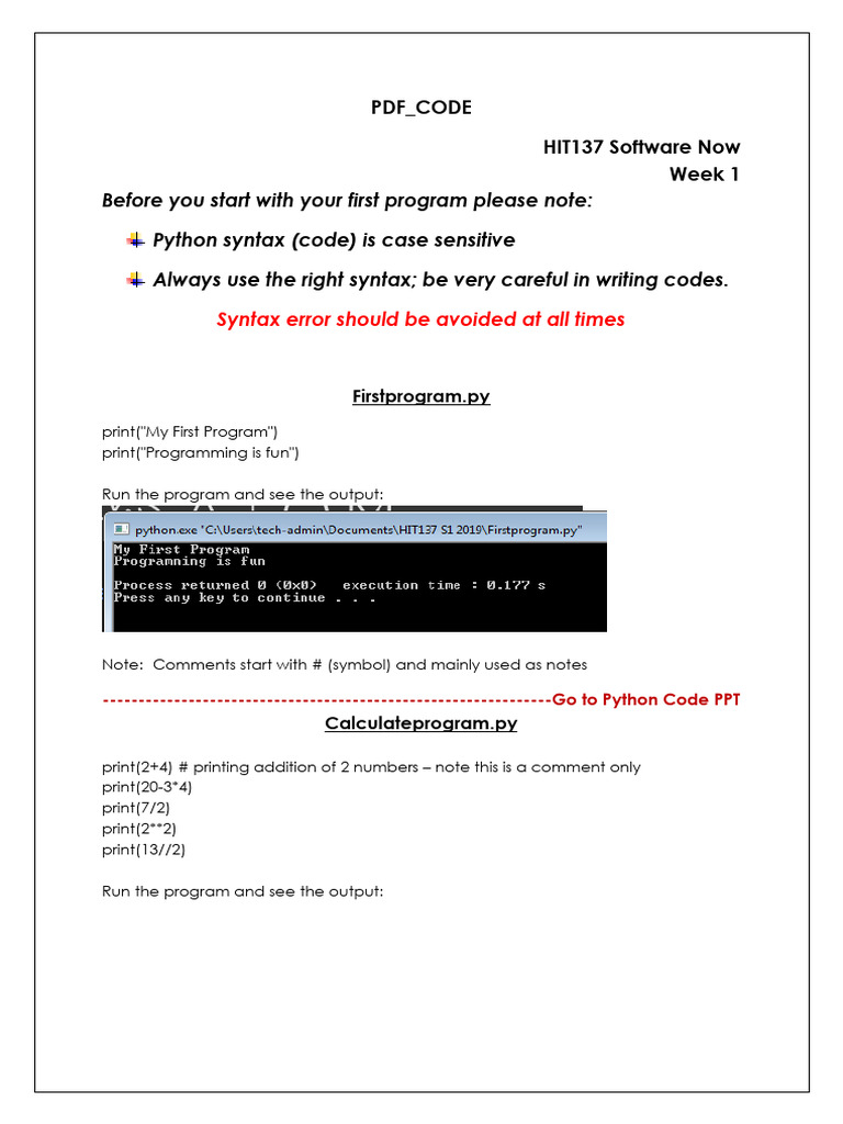 Week 1 PDF - CODE | PDF | Computer Program | Programming
