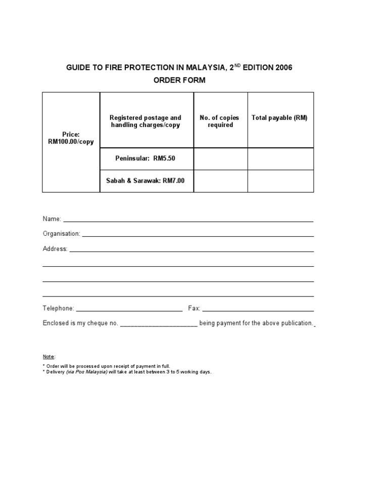 Fire Protection Guide Malaysia Order Form | PDF