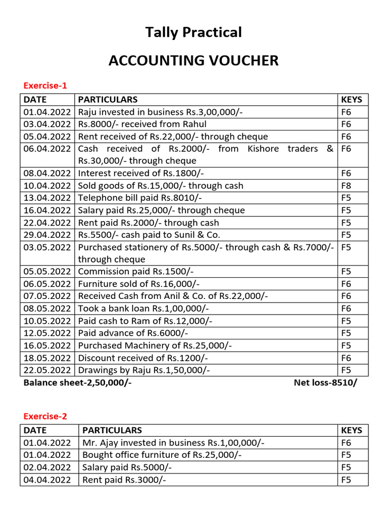 Tally Practical Notes | PDF | Cheque | Cash