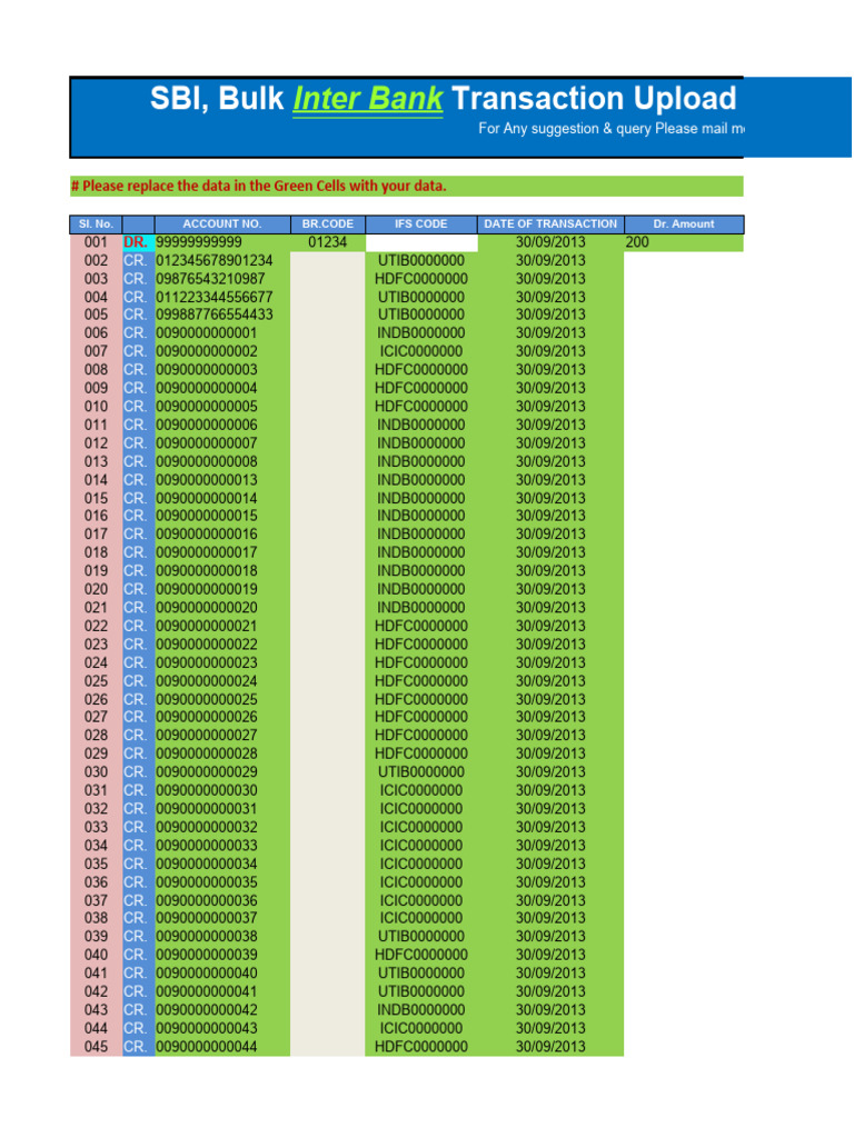 Amazing Sbi Bulk Inter Bank Transaction (Rtgs-Neft) Upload Format | PDF ...
