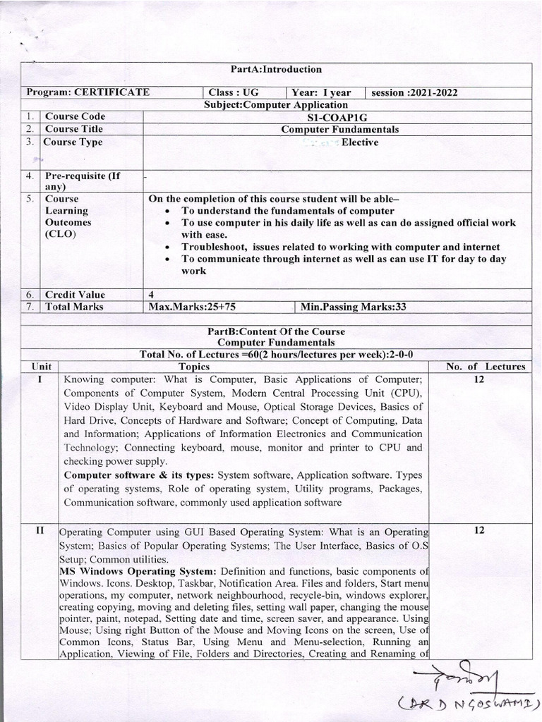 Computer Fundamentals Syllabus | PDF