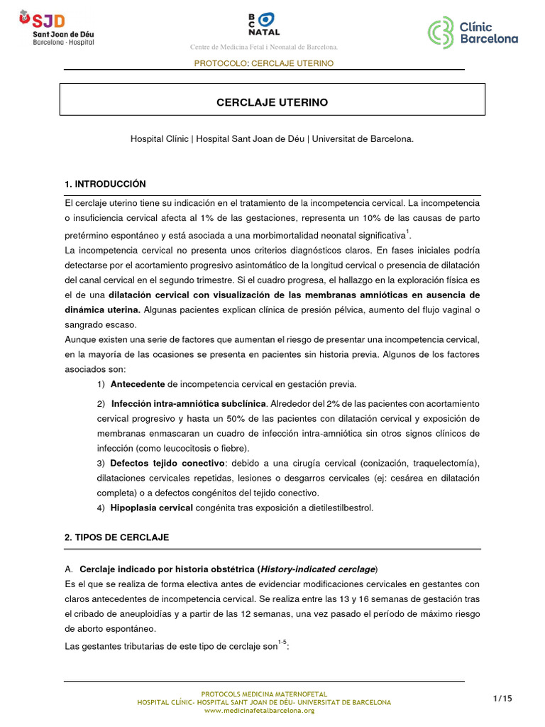Protocolo de Cerclaje Uterino en Barcelona | PDF | Parto ...
