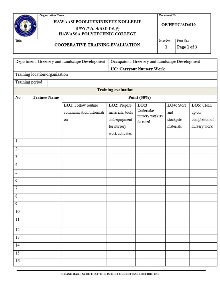 OF HPTC AD 010 Coopretive Training Evaluation | PDF