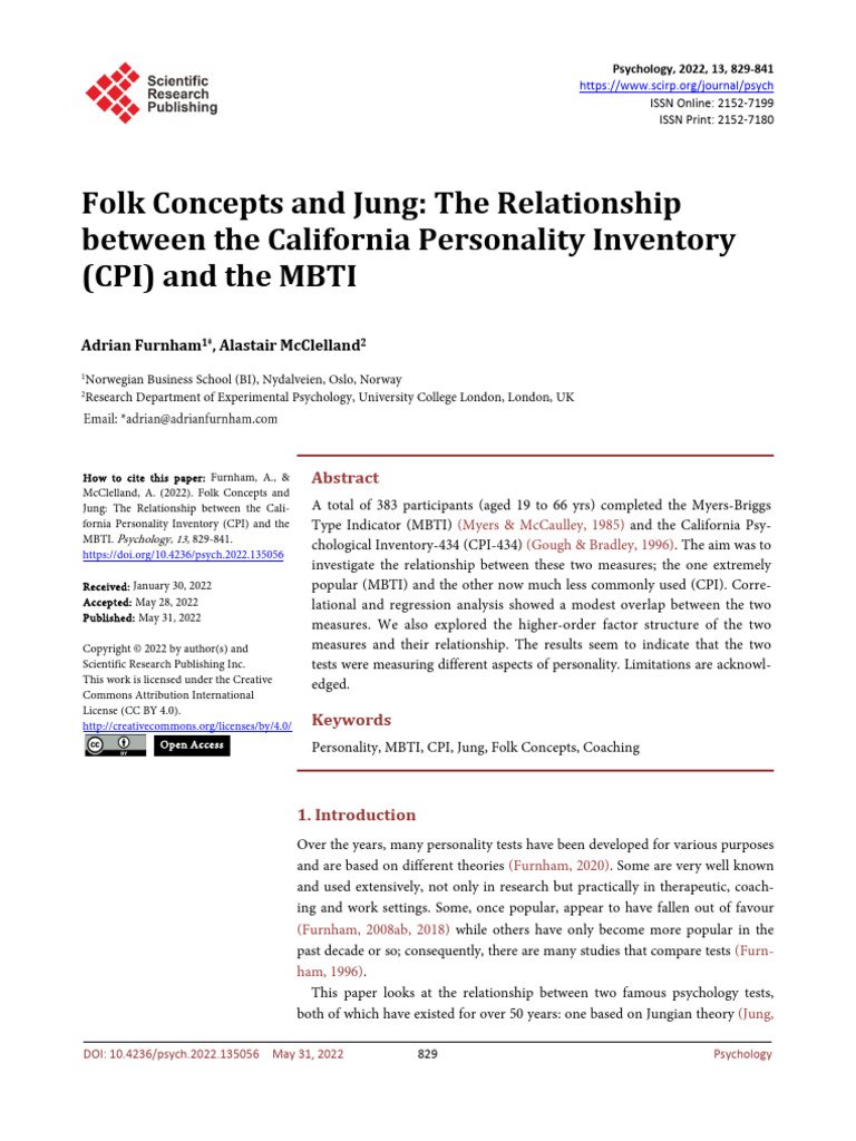 Folk Concepts and Jung The Relationship Between TH | PDF | Extraversion And Introversion ...