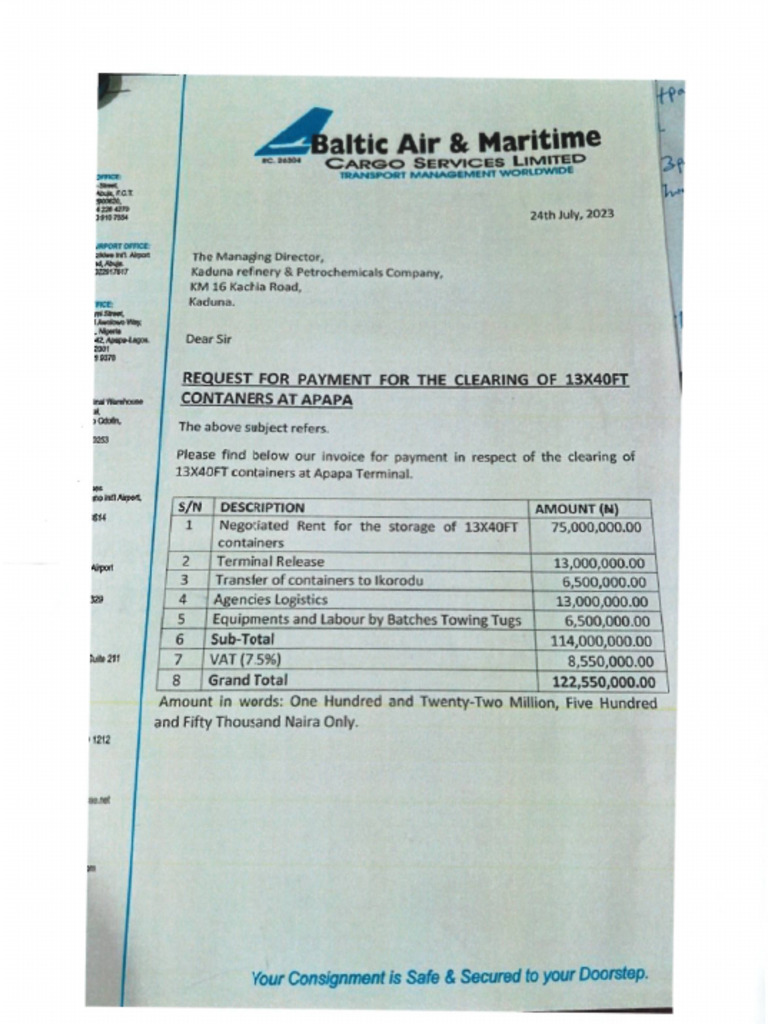 Baltic Invoice for TICT | PDF